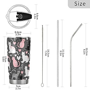 Cartoon Cute Grey White Peach Cats Stainless Steel insulated water bottle with straw Leak-proof Lid and Straw coffee travel mug 20oz for café portable flip straw tumbler taza termica para cafe