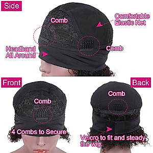 Legendhair Glueless Wig Human Hair Curly Bob Pixie Cut Headband Wigs Human Hair Afro kinky Curly None Lace Front Wigs for Black Women 180% Density Machine Made Headband Wigs Natural Color (8Inch)