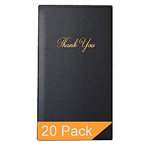 Gold Lion Gear Restaurant Check Presenters - Guest Check Card Holder with Gold Thank You Imprint - 5.5" x 10" Black 20 Pack, Standard Check Book