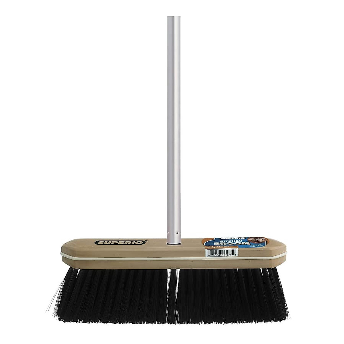 Superio Kitchen Broom Premium Black Tampico Bristles, with Grey Metal Handle, Heavy Duty Household Broom - Easy Swiping Dust and Wisp, Home, Kitchen Bedroom, Lobby, Floors and Corners