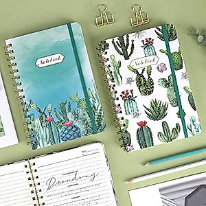 EOOUT 3 Pack Spiral Notebook, 6"x 8.5" Hardcover Spiral Journal, 160 Pages, Cute Cactus, Back Pocket, 100gsm Paper, Cute Notebook for Work, Office, School Supplies