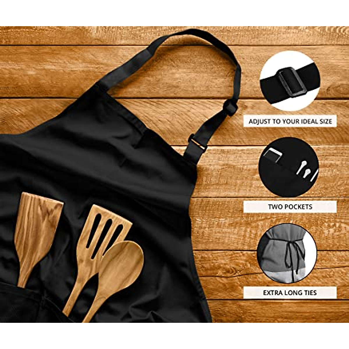 Utopia Kitchen Adjustable Bib Apron (10-Pack) Water Oil Resistant Chef Cooking Kitchen Mens Womens Waitress Server Work Aprons with Pockets (Black)