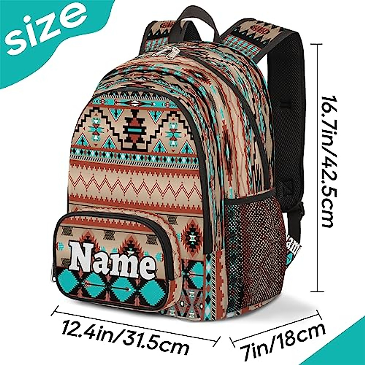 Herdesigns Aztec Print Custom Backpack for Men Women Adult Aztec Geometric Personalized Lightweight Casual Laptop Backpack Customized Computer Hiking Gym Travel Travel Daypack with Name