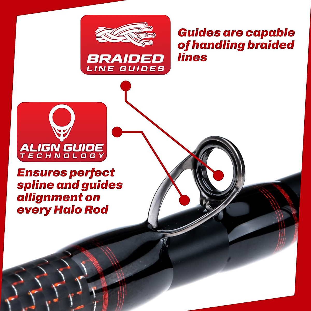 Halo Fishing HFHFX76MS HFX Series, Black/Red, Line 6-12 LB, Lure 1/4-3/8 OZ, 7'6"