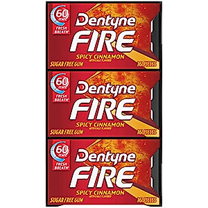 Dentyne Fire Spicy Cinnamon Sugar Free Gum, Pack of 9 (144 Total Pieces)