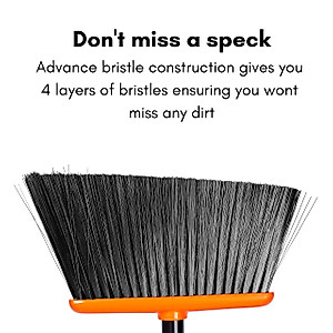 BirdRock Home Broom and Dustpan Set - Lobby Dust Pan - Orange and Grey Durable Set - Indoor or Outdoor - Sweep Combo Great for Kitchen, Home, Garage and Office - Clip On Self Cleaning Bristles