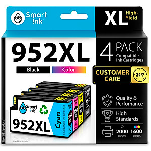 Smart Ink Compatible Ink Cartridge Replacement for HP 952XL 952 XL (4 Combo Pack) to use with OfficeJet Pro 8710 8720 7740 8210 8715 7720 8702 8725 8740 8730 8700 8200 (Black, Cyan, Magenta, Yellow)