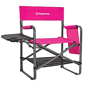 KingCamp Directors Side Table Heavy Duty Support 300LBS Adults with Pockets Outdoor Portable Folding Camp Chair for Beach, Fishing,Trip,Picnic,Lawn,Concert, Oversized, 1-Pink
