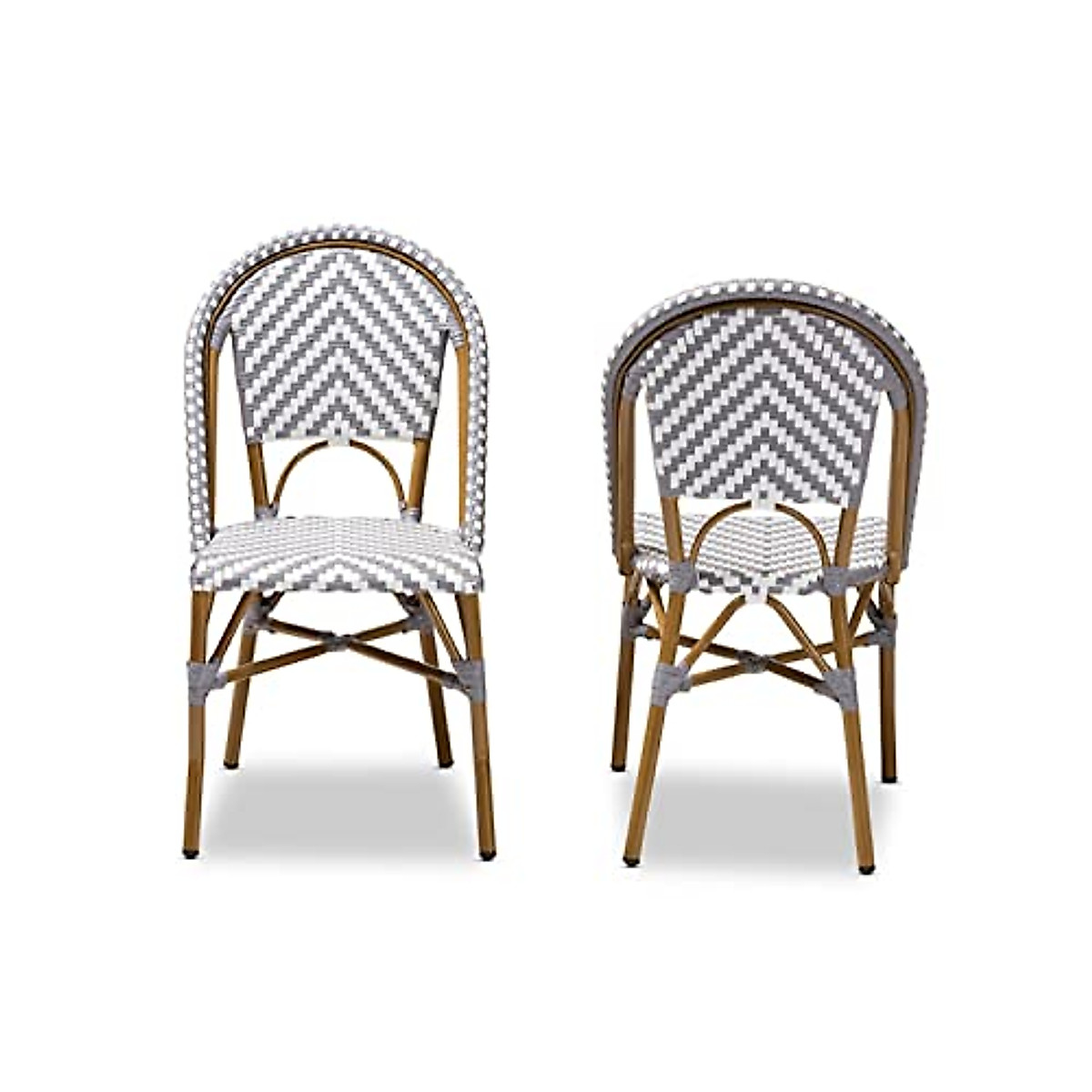 Baxton Studio Celie Classic French Indoor and Outdoor Grey and White Bamboo Style Stackable Bistro Dining Chair Set of 2