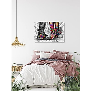 Framed Banksy & Graffiti Pop Shoe Sneaker Canvas Wall Art For Store Playroom Cool Dorm Room Decor Lovers Abstract Prints Gift For Boy & Girl Couple Ready To Hang - 12"x16"