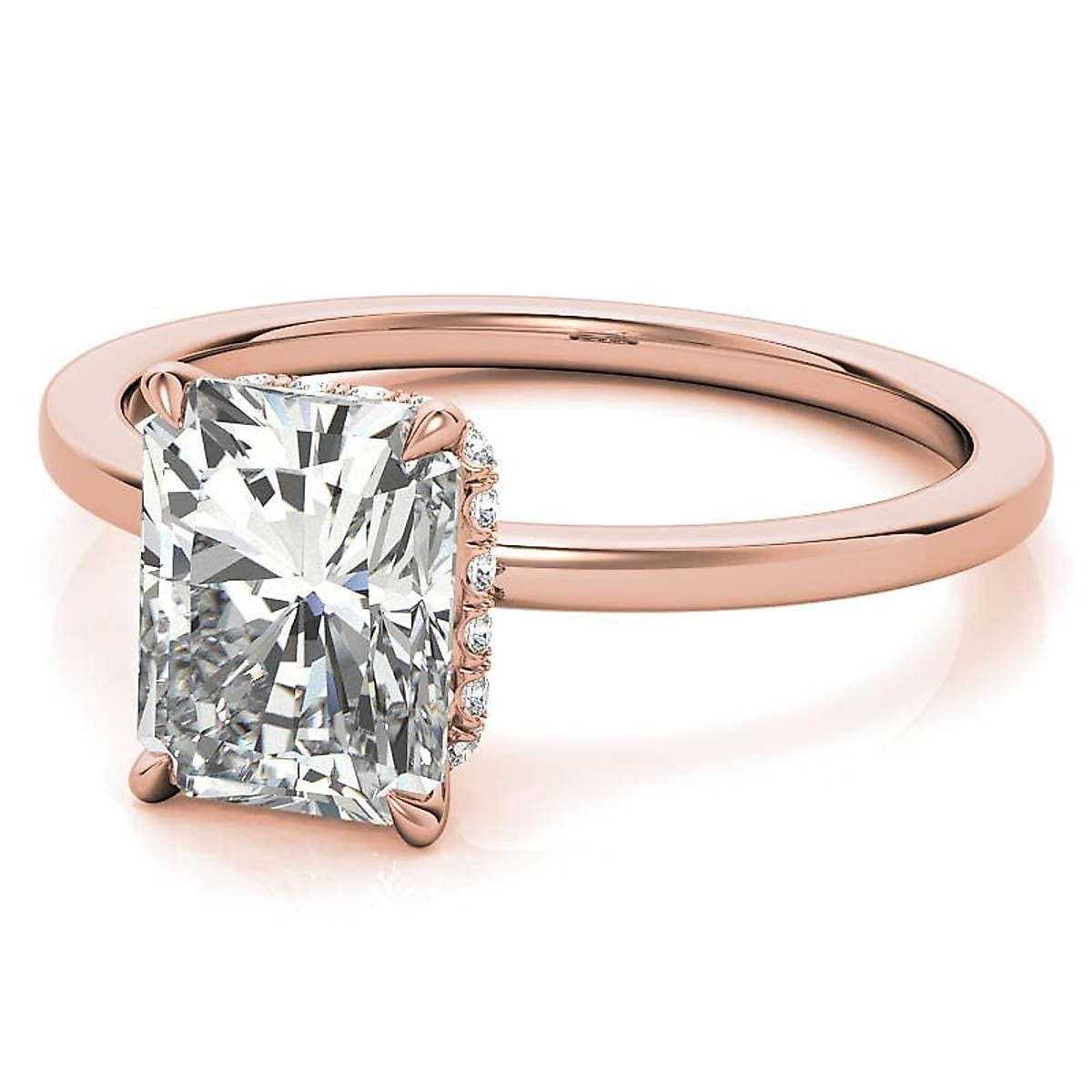 10K Solid Rose Gold Handmade Engagement Ring 3 CT Radiant Cut Moissanite Diamond Solitaire Wedding/Bridal Ring Set for Women/Her Propose Ring (7.5)