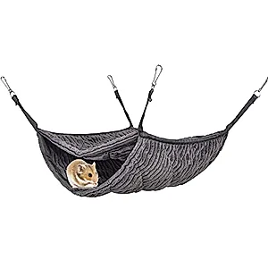 Petmolico Double Bunkbed Rat Hammock, Small Animal Hideaway Sleeping Swing Cage Accessories for Guinea Pigs Chinchilla, Fits 2 Ferrets or 5 More Rats, Gray
