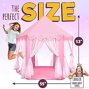 ORIAN Princess Castle Playhouse Tent for Girls with LED Star Lights – Indoor & Outdoor Large Kids Play Tent for Imaginative Games – ASTM Certified, 230 Polyester Taffeta. Pink 55"x53".