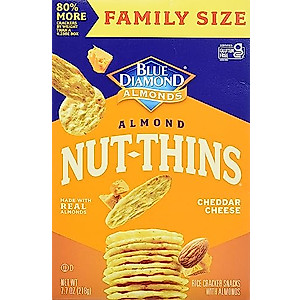 Blue Diamond Almonds Nut-Thins Gluten Free Cracker Crisps, Cheddar Cheese, Family Size, 7.7 oz