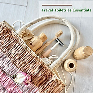 EcoLuxe Sustainable Gift Box Personal Care Travel Sized Toiletries Bundle, Bamboo Toothbrush, Dental Floss, Comb,Liquid Containers, Razor, Bamboo Travel Case and Stand, 9 Items