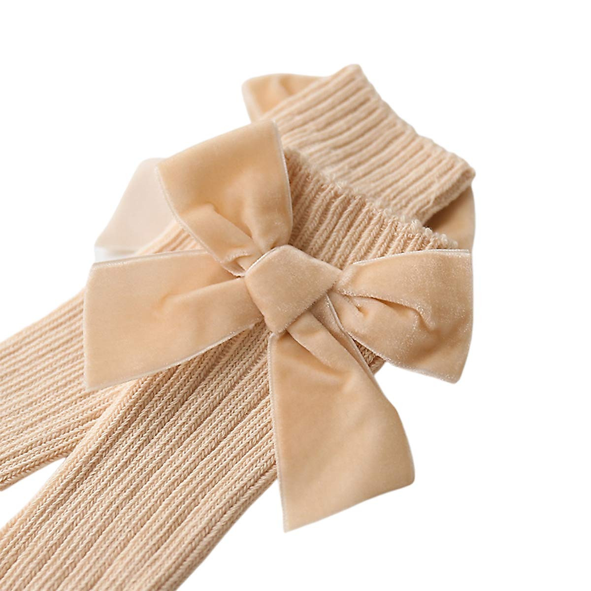 Merqwadd 4-Pack Baby Girls Knee High Socks Infants Toddlers Bow Knit Socks Cotton Tube Ruffled Stockings (Assorted 4pk,0-12 Months)