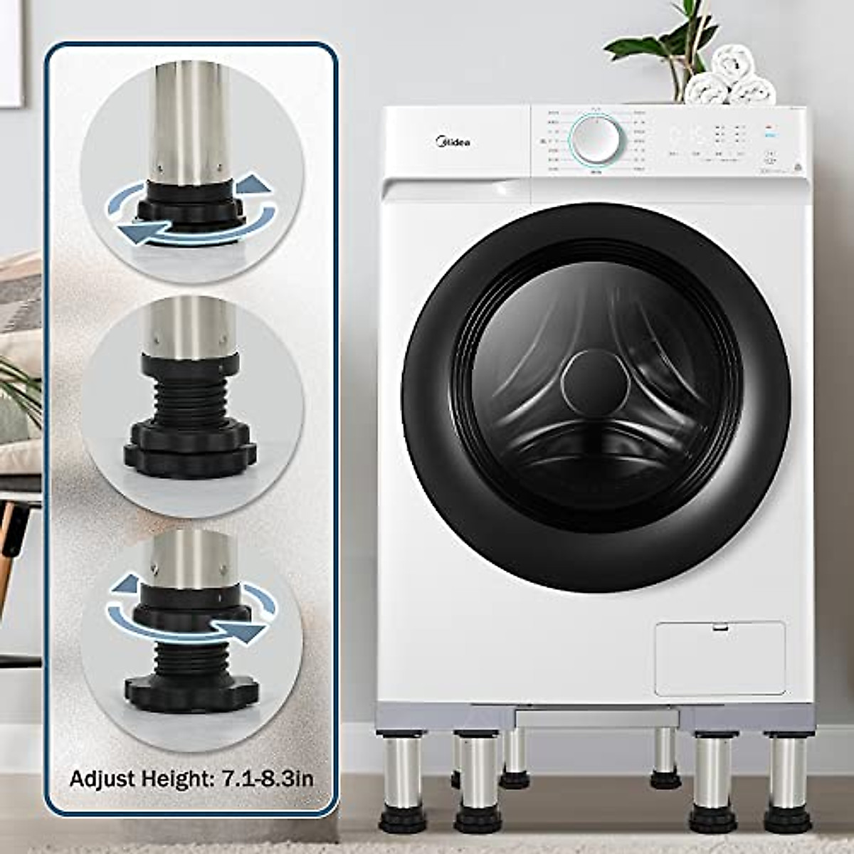 Kokorona Washing Machine Stand Mini Fridge Stand with 8 Strong Feet (7.1-8.3in High), Adjustable Refrigerator Base Multi-Functional Washer Dryer Pedestals, Max Load 440LBS