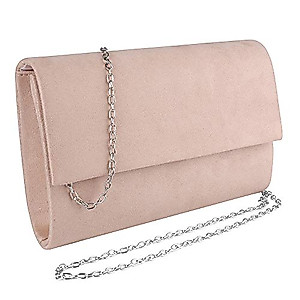 VG Bags Womens Chic Nude Pink Suede Evening Clutch Crossbody Handbag with Chain Strap Medium