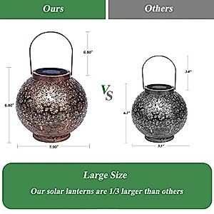 Solar Lanterns Outdoor Hanging, Metal Large Solar Lantern Outdoor Waterproof with Handle, Retro LED Solar Garden Lights Outdoor for Patio Porch Pathway Yard Tabletop Decoration