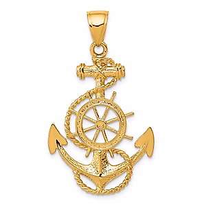 Solid 10k Yellow Gold Large Anchor Wheel Pendant Charm
