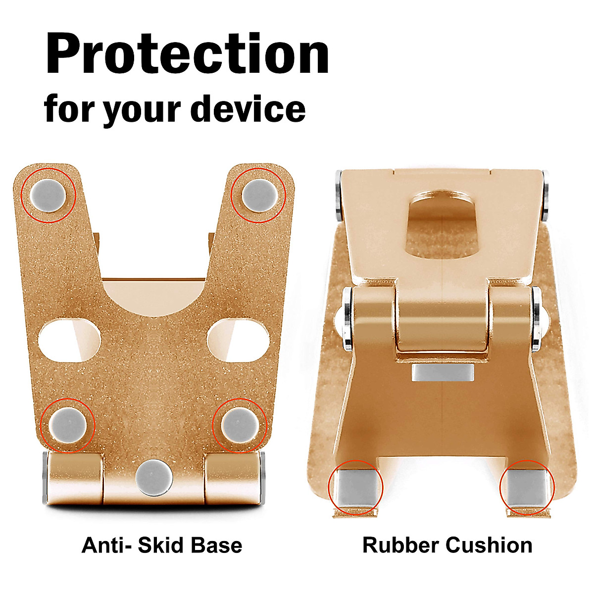 Pokanic Cell Phone Tablet Fully Foldable Stand Dock Holder Cradle Mount Organizer Charger Station Table Desk Bed Office School Kitchen Travel Portable Adjustable Multi-Angle Aluminum (Gold)