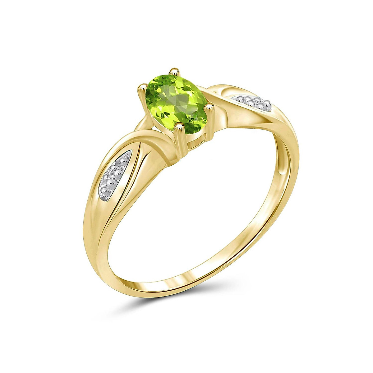 JEWELEXCESS 0.48 CTW Peridot & Accent White Diamonds Ring in 14K Gold Over Silver