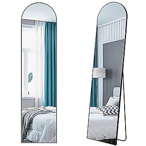 SCWF-GZ 63x16 Mirror Full Length Floor HD Glass Aluminum Metal Frame Dressing Arch Mirrors Wall Mounted or Standing for Entryway Bedroom Living Room 63 16 inch Black