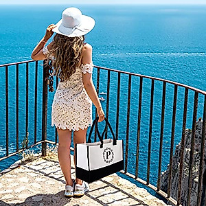 GIFTOXO Personalized Initial Tote Bag for Women,Canvas Tote Bag for Wedding Bride Beach,Monogrammed Gift for Teacher Mom B