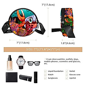 Cute Cartoon a Big Crab and a Clam Crossbody Bag for Women Teen Girls Round Canvas Shoulder Bag Purse Tote Handbag Bag