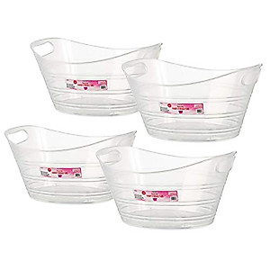 Zilpoo 4 Pack - Plastic Oval Storage Tub, 4.5 Liter Wine, Beer Bottle Drink Cooler, Parties Ice Bucket, Party Beverage Chiller Bin, Baskets, Clear