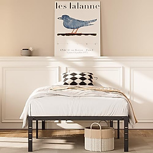 DERYONI 14 inch Twin Size Bed Frame No Box Spring Needed Heavy Duty Metal Twin Platform Bed Frame Steel Slat Support 750lbs Easy Assembly Noise Free Black Bed Frame Twin