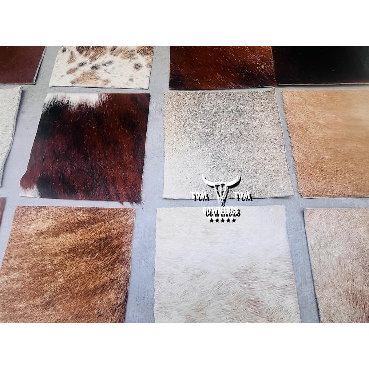Tomtom Cowhides Nice Variety 15 Pieces Hair on Cow Hide Scrap Leather Hide Remnant (15) Pieces of Approx. 8" x 8"