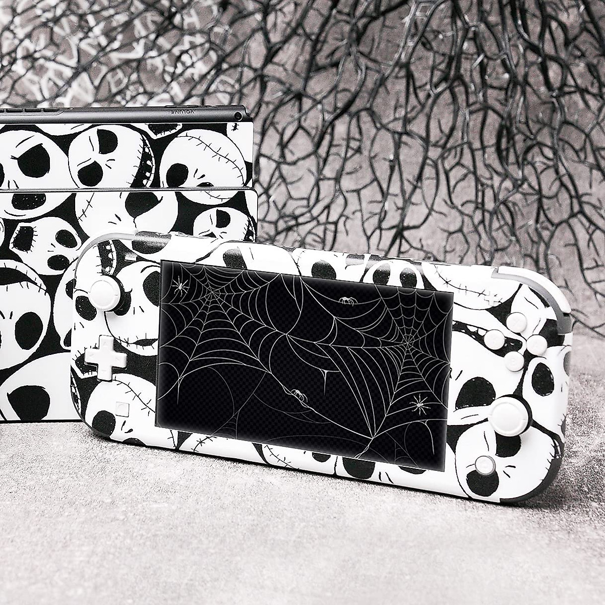 BelugaDesign Skulls Switch Skin | Gothic Sticker Wrap Vinyl Decal | Nightmare Halloween Horror | Compatible with Nintendo Switch (Switch Lite, Black White)