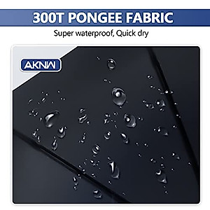 AKNW Portable Travel Umbrellas for Rain Windproof, 10 Ribs Auto Open Close Folding Umbrella with Wood Handle, Strong, Wind Resistant, Compact Small Umbrella for Backpack, Car, Purse, Black