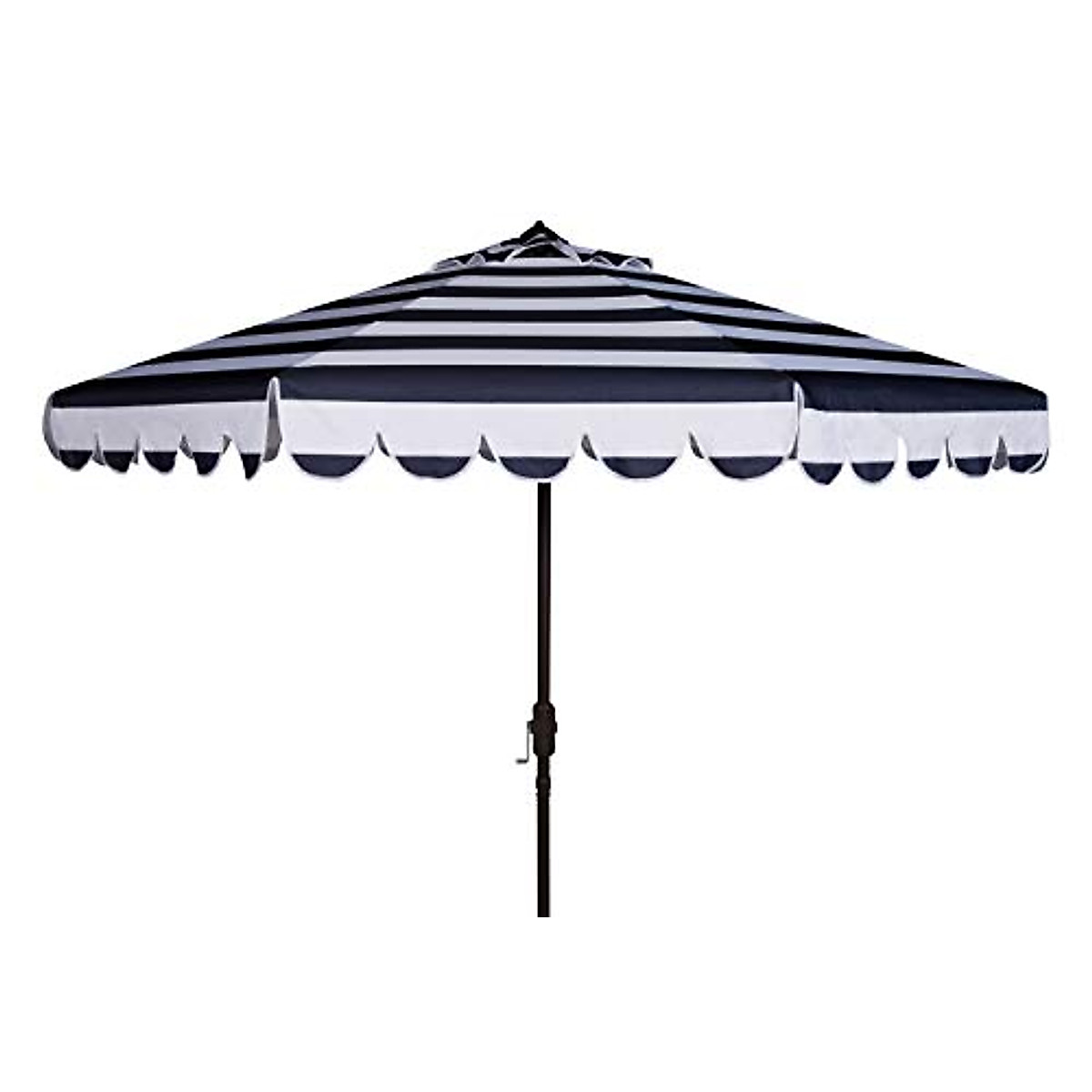 Safavieh PAT8011C Outdoor Collection Maui Navy and White Single Scallop Striped 9Ft Crank Push Button Tilt Umbrella