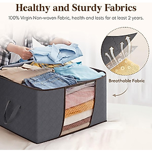 Lifewit Large Capacity Clothes Storage Bag Organizer with Reinforced Handle Thick Fabric for Comforters, Blankets, Bedding, Foldable with Sturdy Zipper, Clear Window, 3 Pack, 90L, Grey
