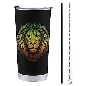 Rasta Lion Head 20 Oz Travel Coffee Mug with Lid Tumbler Drinking with Straw Brush Water Car Cup