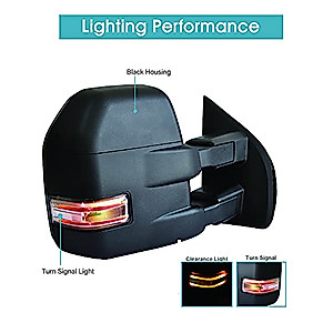 BOOLEE Towing Mirrors fit for 2020 2019 2018 2017 2016 2015 Ford F150 Pickup Truck LED Turn Signal Light Temperature Sensor Heated Defrost Power Adjustable Glass Black Housing 8 Pin Plug