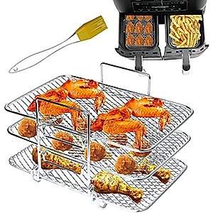 Air Fryer Rack Compatible with Ninja DZ201 DZ401 PowerXL Air Fryer 2-Basket Electric Fryer, Double Basket Air Fryers Rack, 304 Stainless Steel Toast Rack, Multi-Layer Grill Rack, Grill Rack