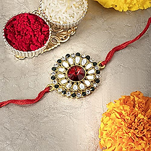 Aheli Indian Traditional Handmade Elegant Kundan & Crystal Stone Rakhi for Brother Men