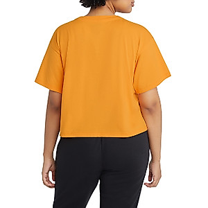 Champion Women's The Cropped Tee, White/Fantastic Fuchsia, Large