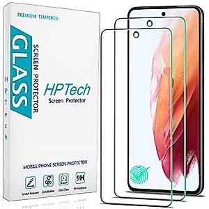 HPTech (2 Pack) Designed for Samsung Galaxy S21 FE 5G Tempered Glass Screen Protector, Support Fingerprint Reader, Anti Scratch, Bubble Free