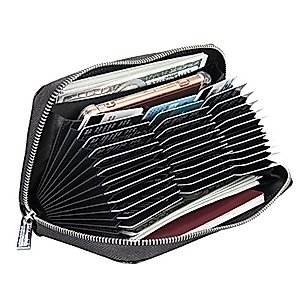 Cynure Women 36 Slots RFID Blocking Card Holder Large Long Leather Zipper Organizer Accordion Wallet,Black