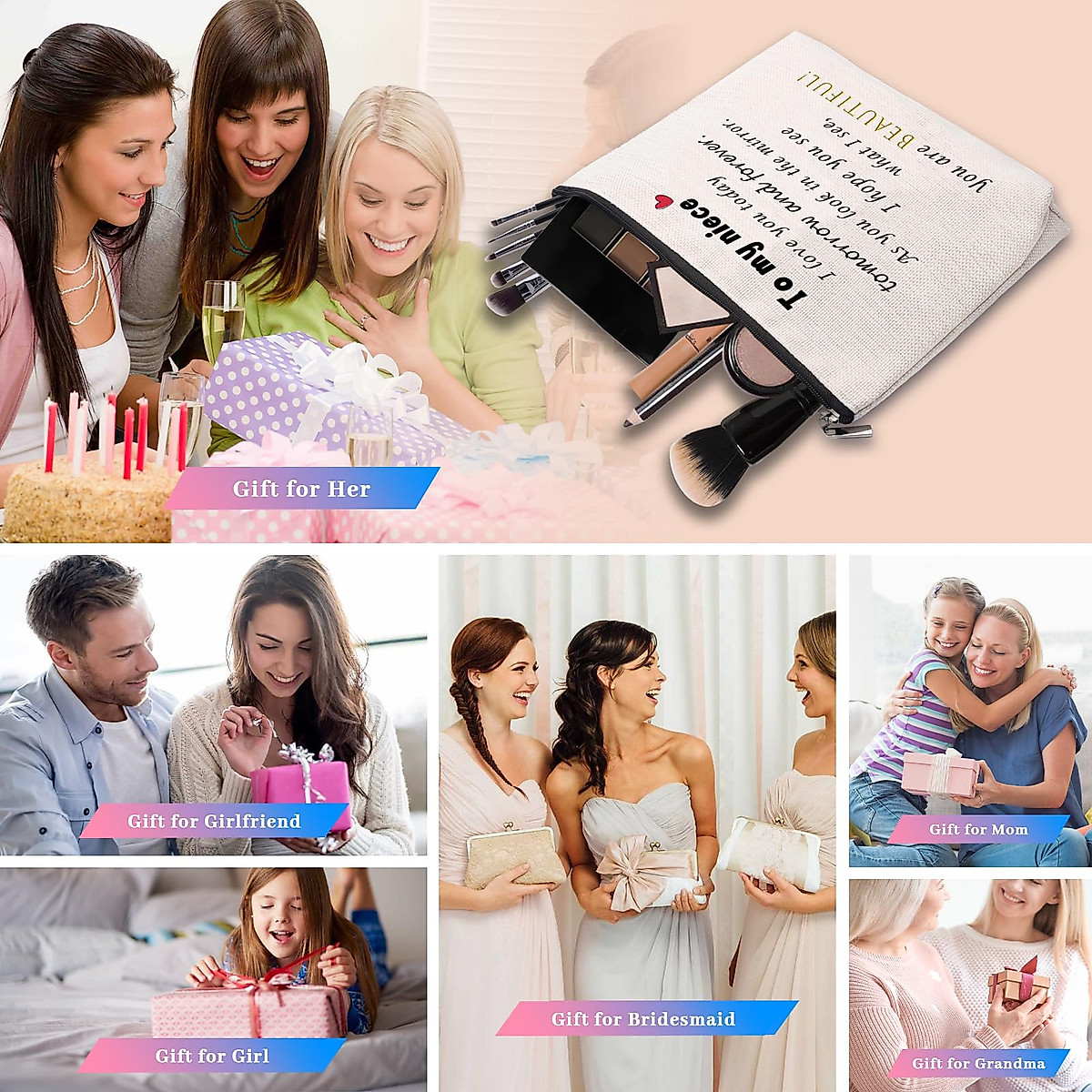 CEASQVAA Niece Gifts From Auntie Uncle Makeup Cosmetic Bag Inspirational Birthday Graduation Gifts For Niece