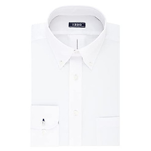 IZOD mens Regular Fit Stretch Solid Button Down Collar Dress Shirt, White, 16 -16.5 Neck 34 -35 Sleeve Large US