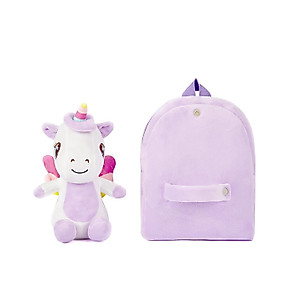 NICE CHOICE Toddler Unicorn Plush Backpack with Toys Dolls for Boys and Girls for Preschool Kindergarten Birthday Gifts (Purple Unicorn)