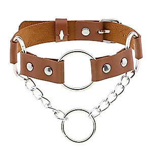 HUYHOAT Men Women Punk Circle Tassel Chain Pendant Goth Choker Necklace Sexy Cosplay Black PU Leather Necklace Gothic Accessories (pink)