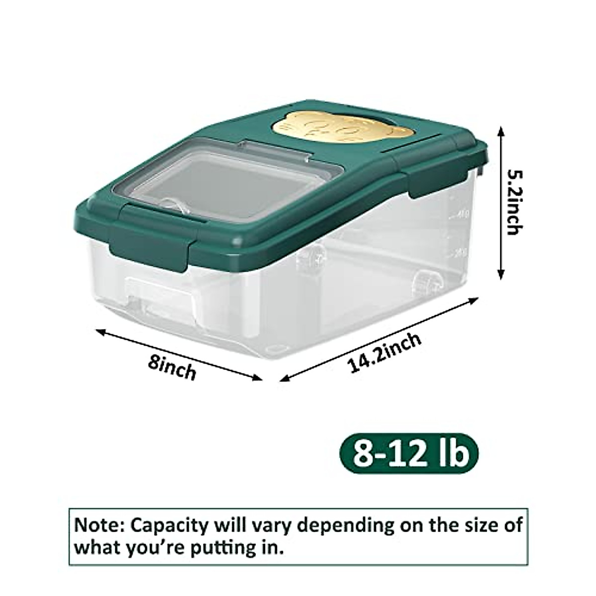 BNOSDM Airtight Cat Food Storage Container 8 lb Pet Dog Foods Storage Bins with Wheel Transparent Plastic Bulk Dry Feed Dispenser Measuring Cup, Seal Locking Lid Rice Cereal Flour