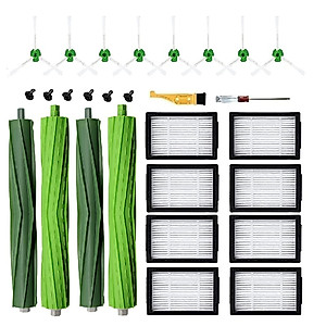 Replacement Parts Compatible for iRobot Roomba i7 j7 i3 i4 i7+ Plus i3+ i4 i4+ i6 i6+ i8 i8+ E5 E6 j7+ plus E&i&j Series, Multi-Surface Rubber Brush, High-Efficiency Filter, Edge-Sweeping Brush