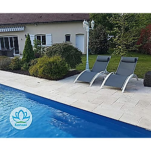 Kozyard KozyLounge Elegant Patio Reclining Adjustable Chaise Lounge Aluminum and Textilene Sunbathing Chair for All Weather with headrest (2 Pack), KD,Very Light